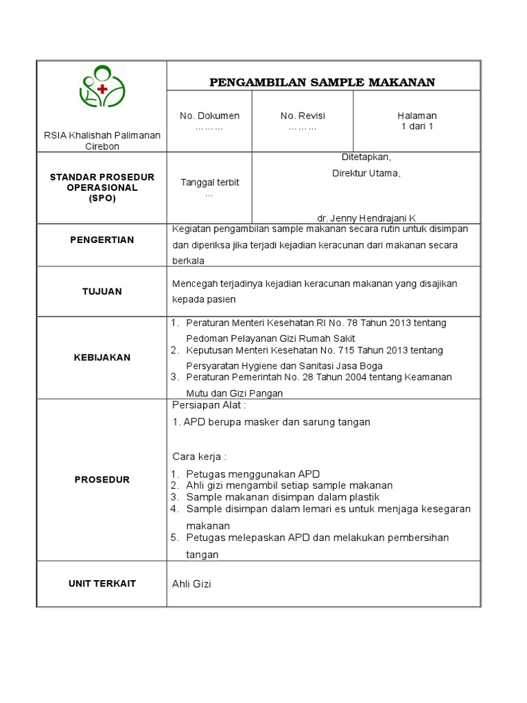 Sop Pengambilan Sample Makanan | PDF | Kesehatan Holistik