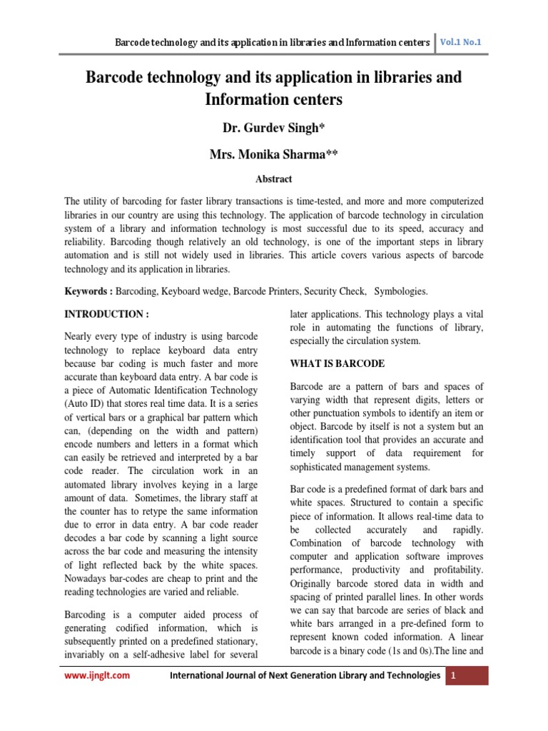 Barcode Technology and Its Application in Libraries and Information ...