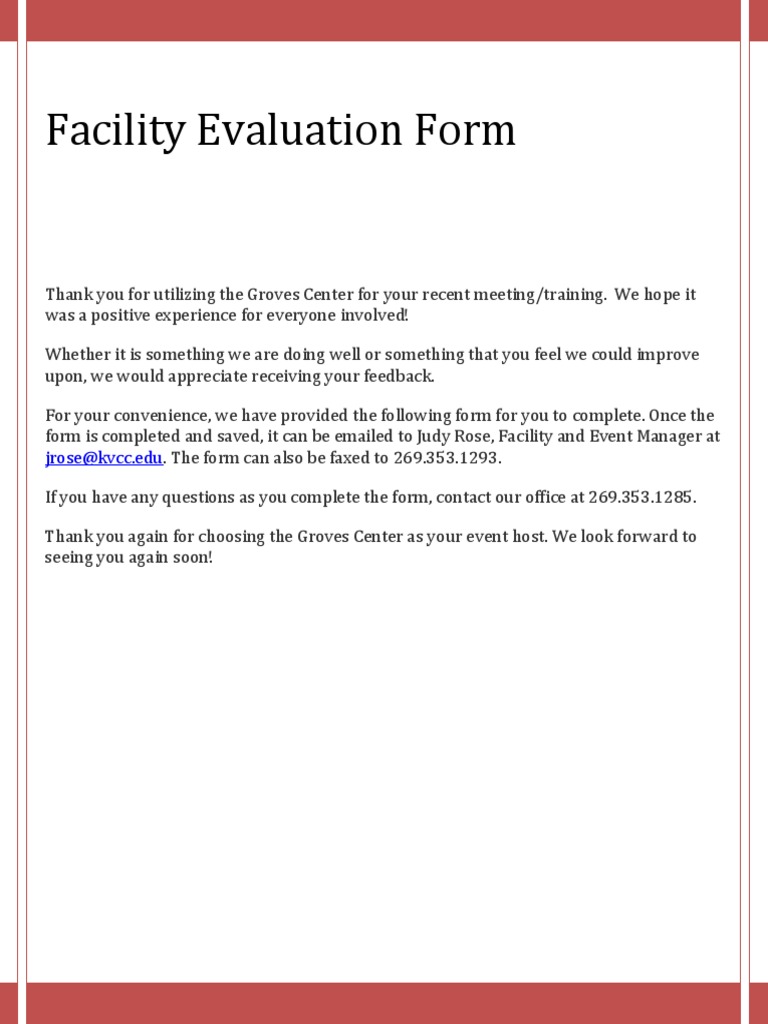 Facility Rental Evaluation Form | PDF | Business