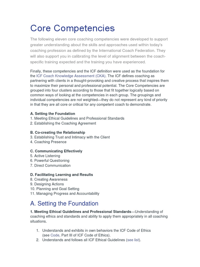 Core Competencies: A. Setting The Foundation | PDF | Competence (Human ...