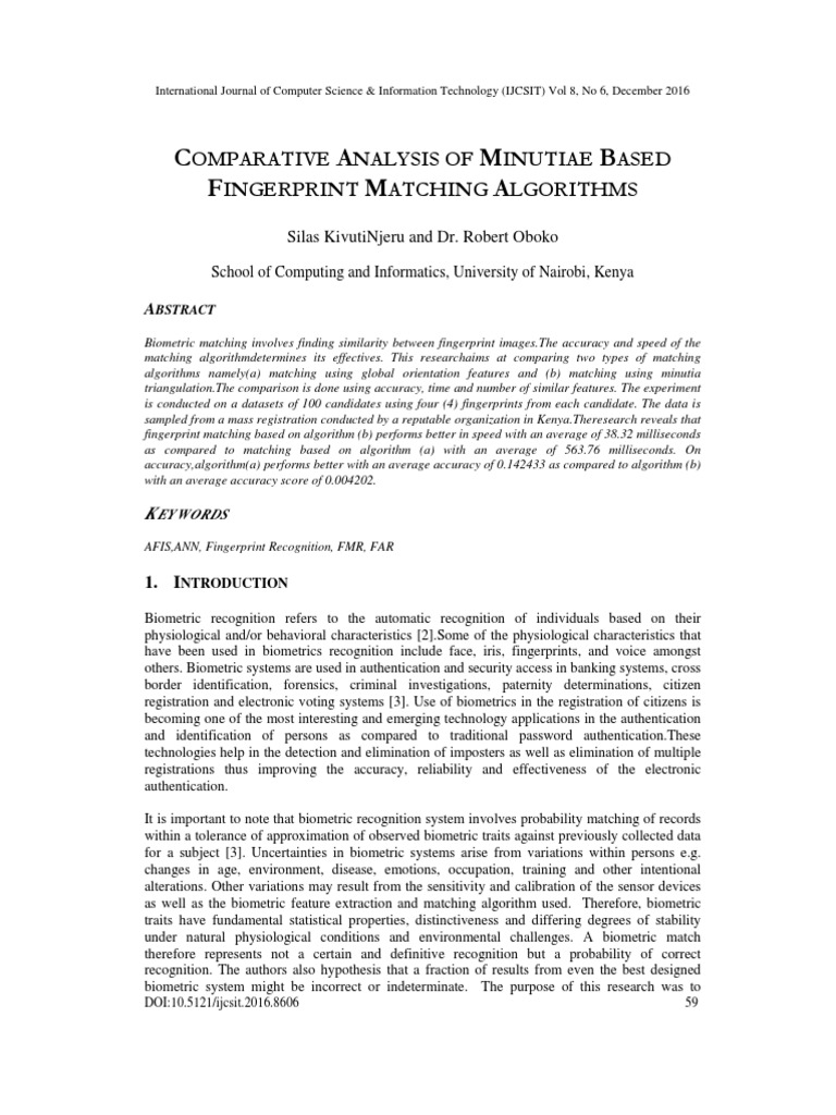Comparative Analysis Of Minutiae Based Fingerprint Matching Algorithms Pdf Biometrics 