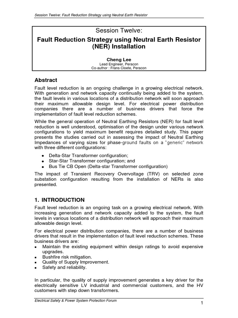 Neutral Earth Resistor PDF | PDF | Electric Power System | Electrical ...