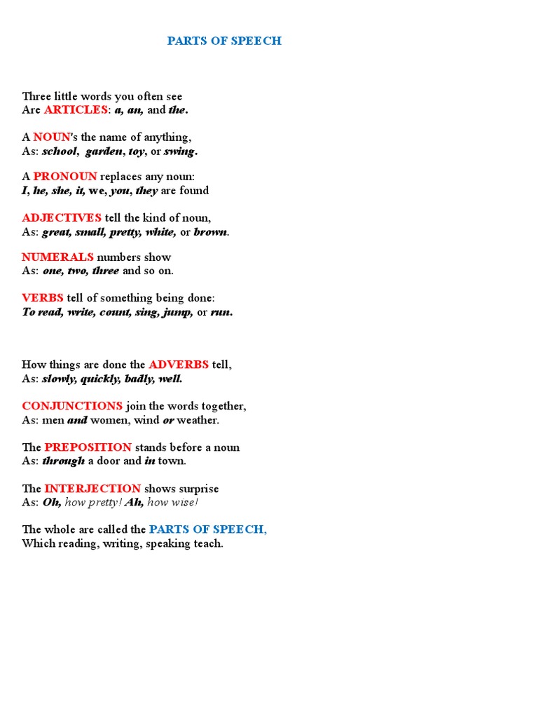 Poem - Parts of Speech | PDF