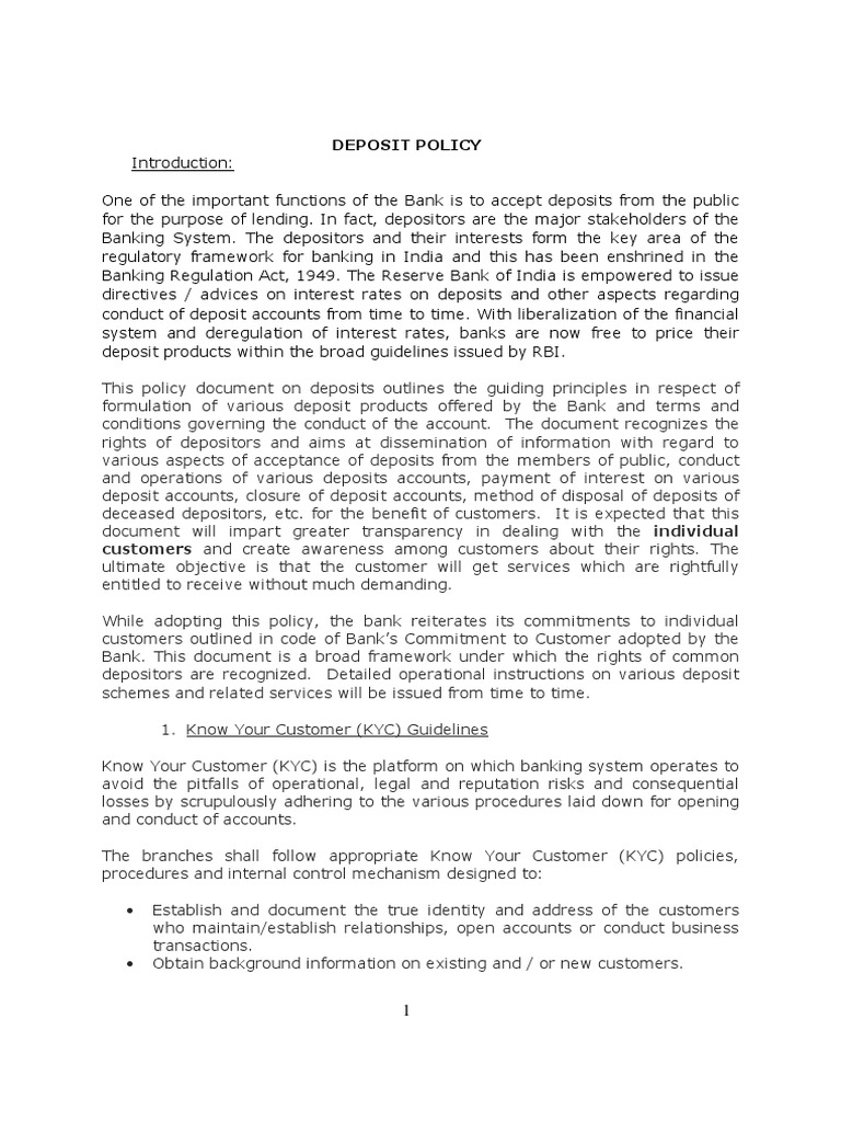 Deposit Policy | PDF | Deposit Account | Banks