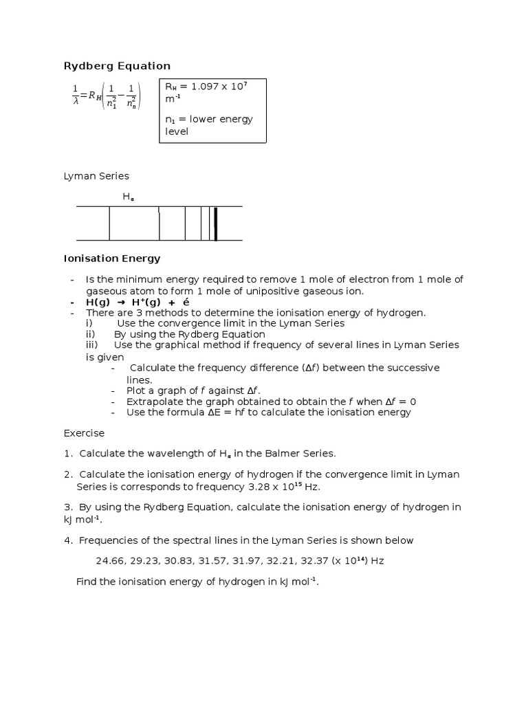 Rydberg Equation | PDF | Teaching Methods & Materials | Science ...