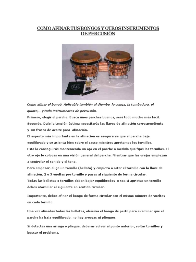 Como Afinar Tus Bongos y Otros Instrumentos de Percusion | PDF