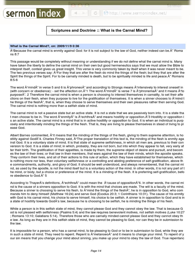 What Is Carnal Mind | PDF | Repentance | Sin