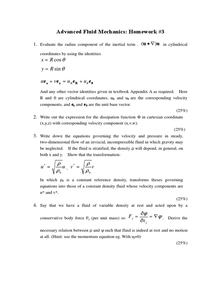 Advanced Fluid Mechanics Homework #3 | PDF