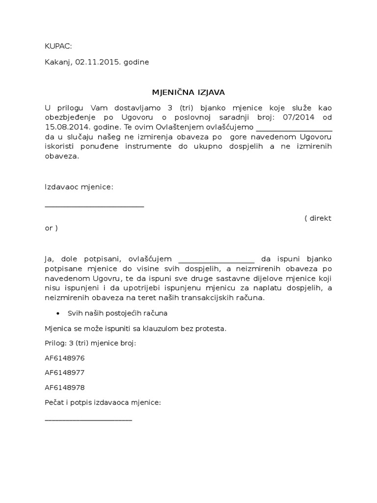 Mjenična Izjava | PDF