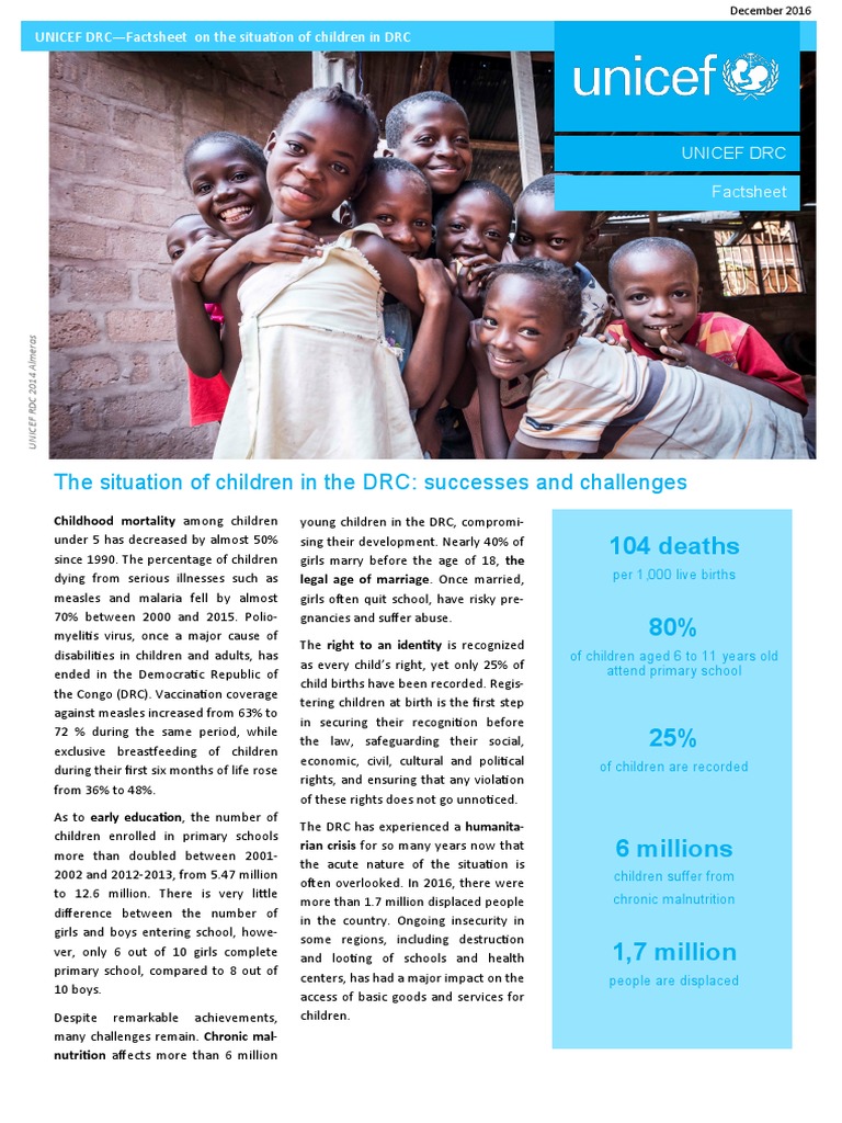 UNICEF DRC - Factsheet On The Situation of Children in DRC | PDF ...