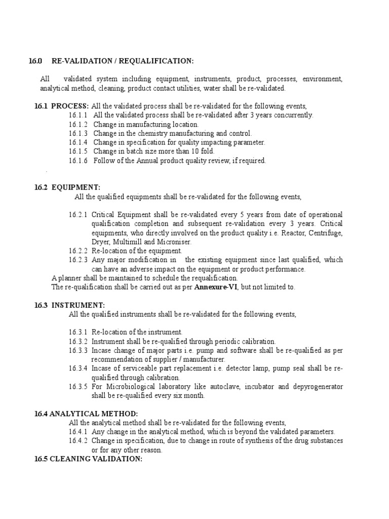 16.0 Re-Validation / Requalification | PDF | Chemistry | Nature