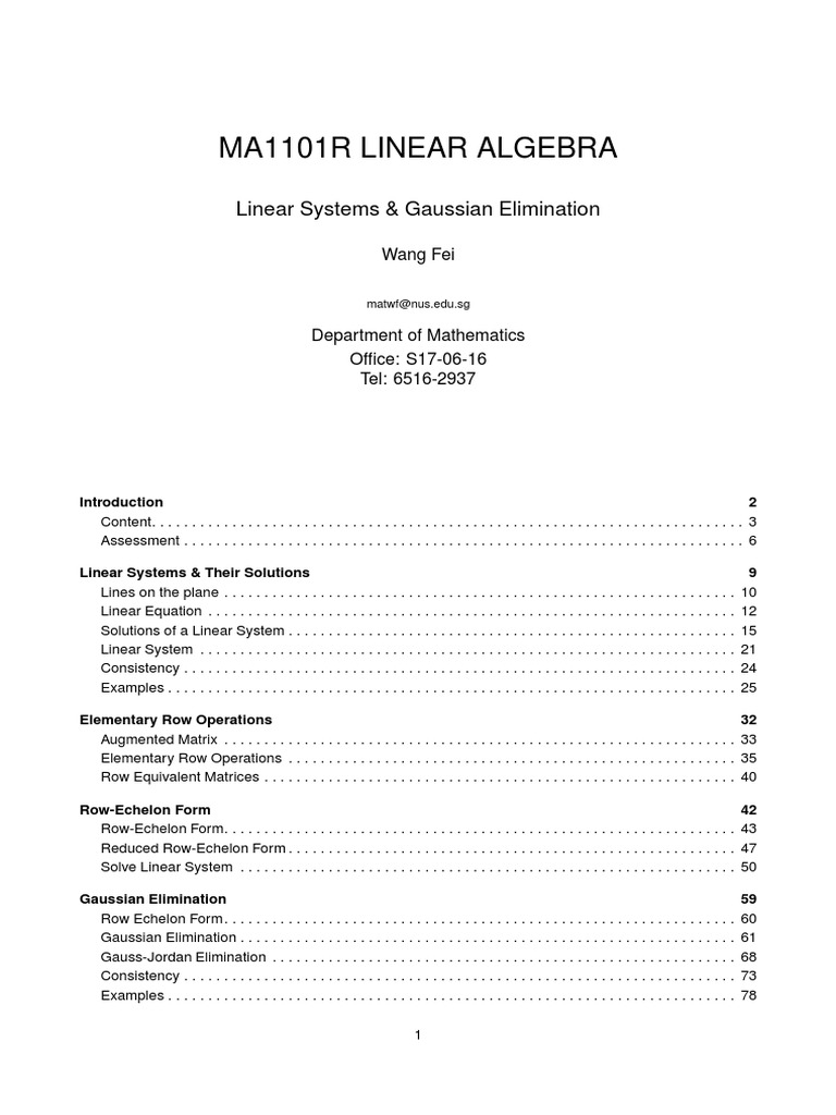MA1101R Chapter1 | PDF | System Of Linear Equations | Matrix (Mathematics)