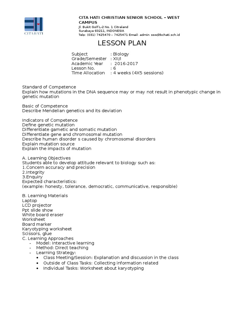 Biology Lesson Plan: DNA Mutations | PDF | Mutation | Nucleic Acid Sequence
