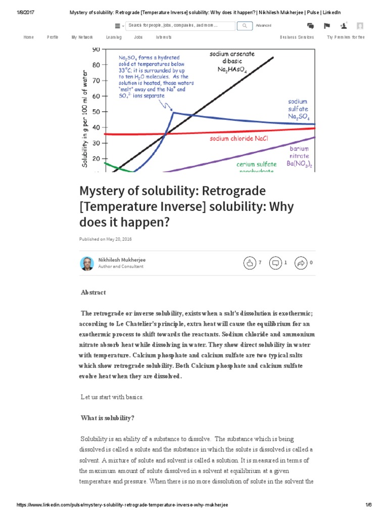 Mystery of Solubility - Retrograde (Temperature Inverse) Solubility ...