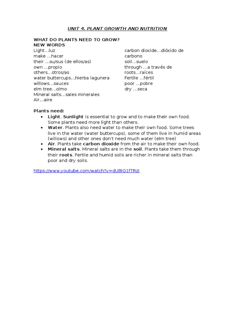 LEVEL 5. Unit 4. Plant Growth and Nutrition | PDF