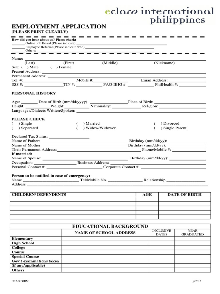 Revised EIP Employment Form 2013 | PDF