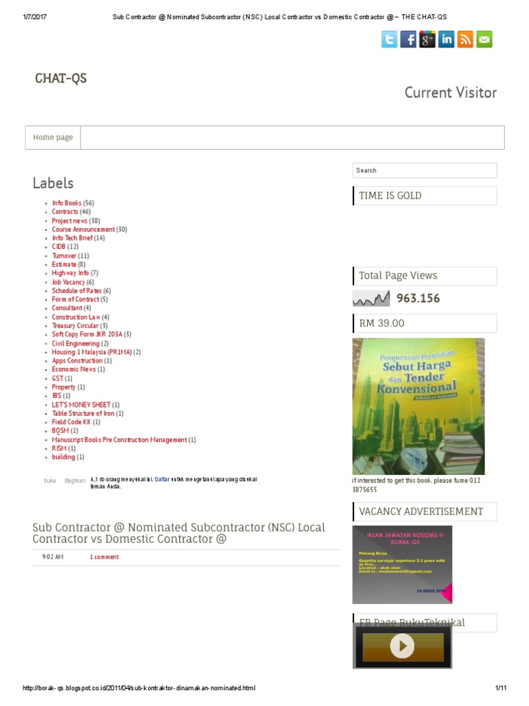 Sub Contractor at Nominated Subcontractor (NSC) Local Contractor Vs ...