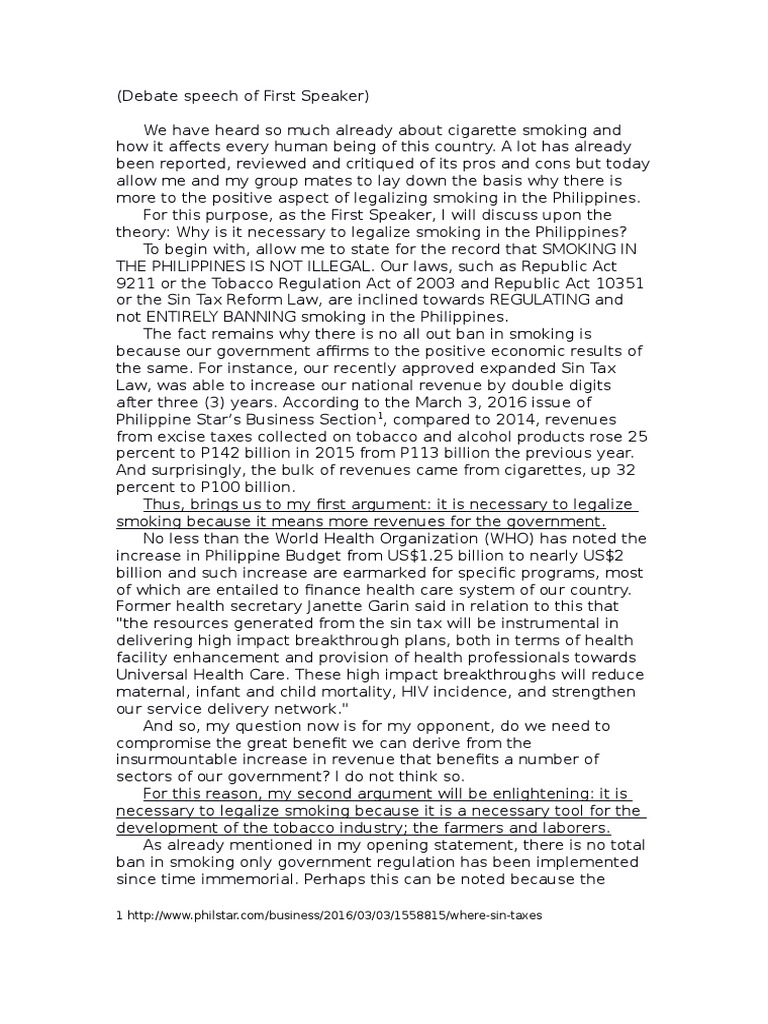 Debate Speech of First Speaker | Tobacco Smoking | Cigarette