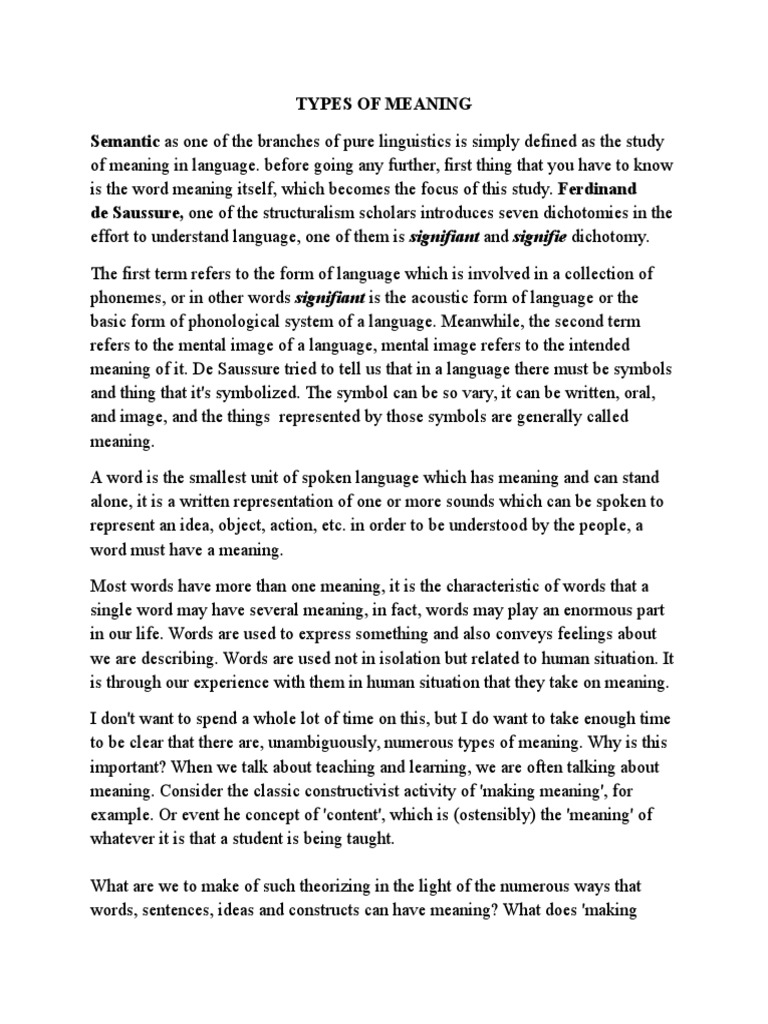 An Examination of the Numerous Types of Meaning According to Semantic ...