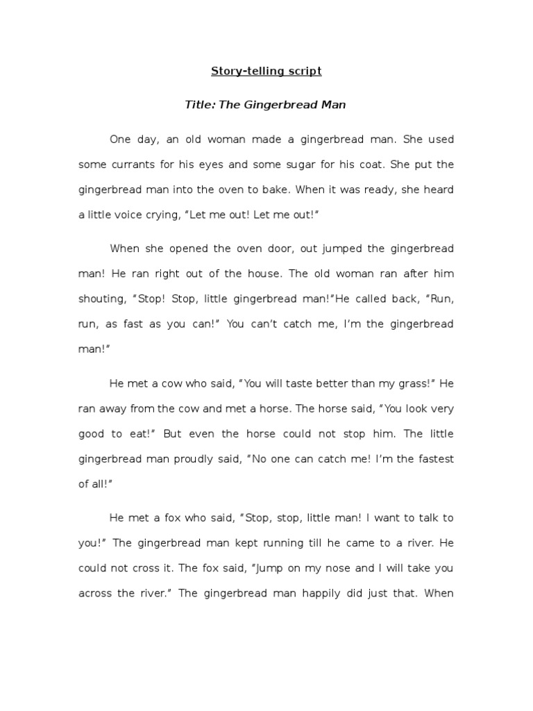 Title: The Gingerbread Man: Story-Telling Script | PDF | Poetry