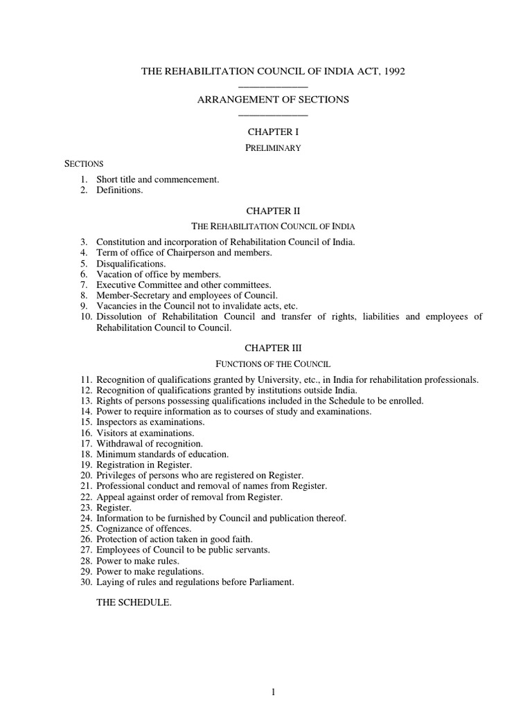Rehabilitation Council of India Act 1992 | PDF | Physical Therapy ...