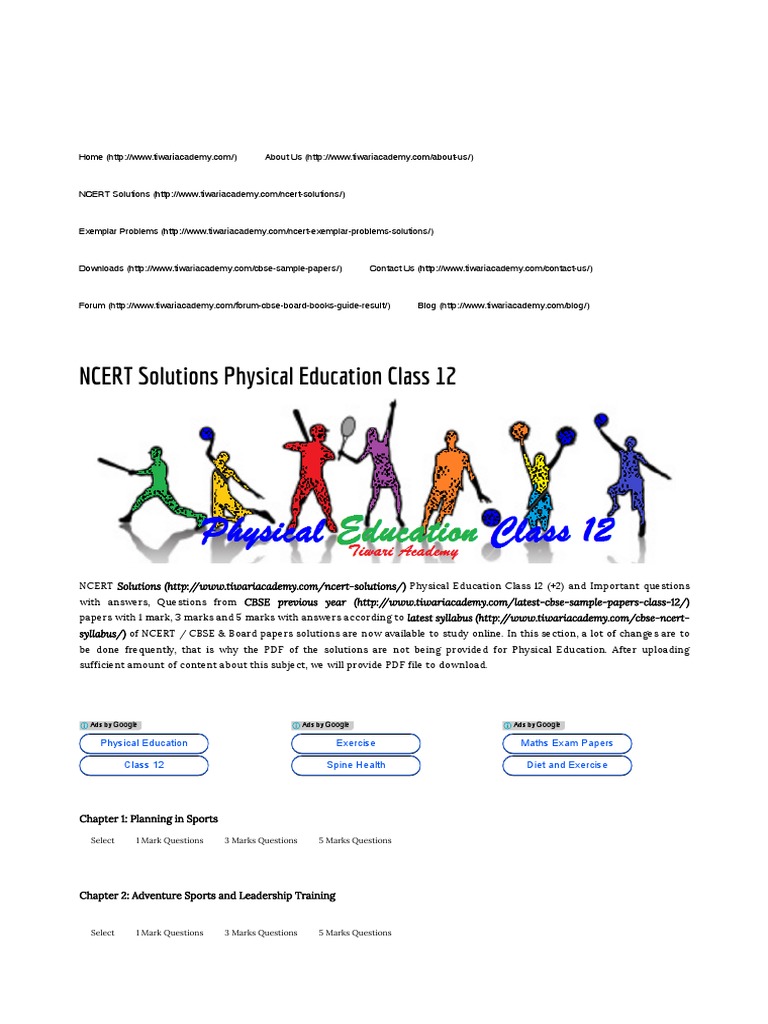 Physical Education Class 12 (Chapter 7, 5 Marks) Questions | PDF ...
