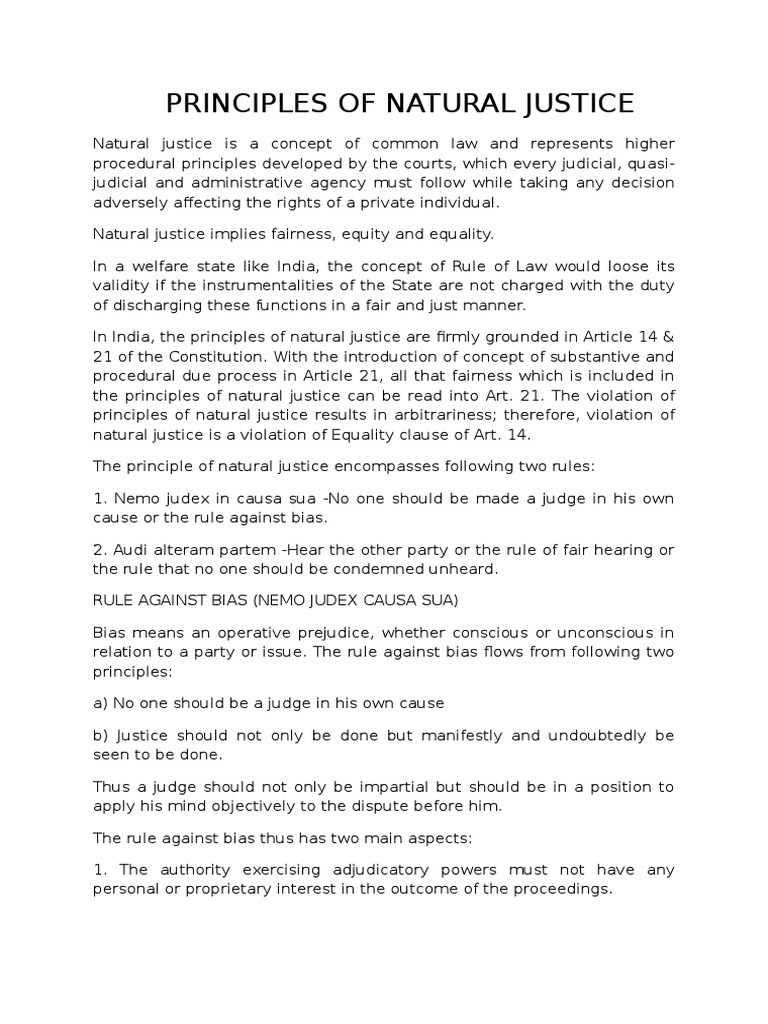 Principles of Natural Justice | PDF | Constitutional Law | Justice