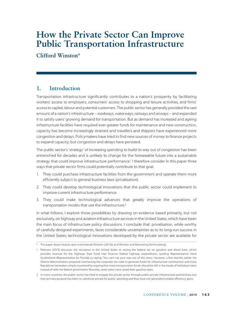 Improve Transportation Infrastructure Private Sector Winston | PDF ...