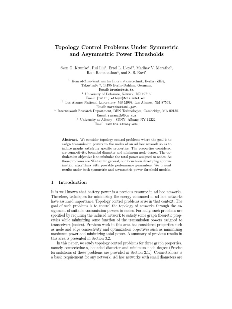 Topology Control Problems Under Symmetric and Asymmetric Power ...