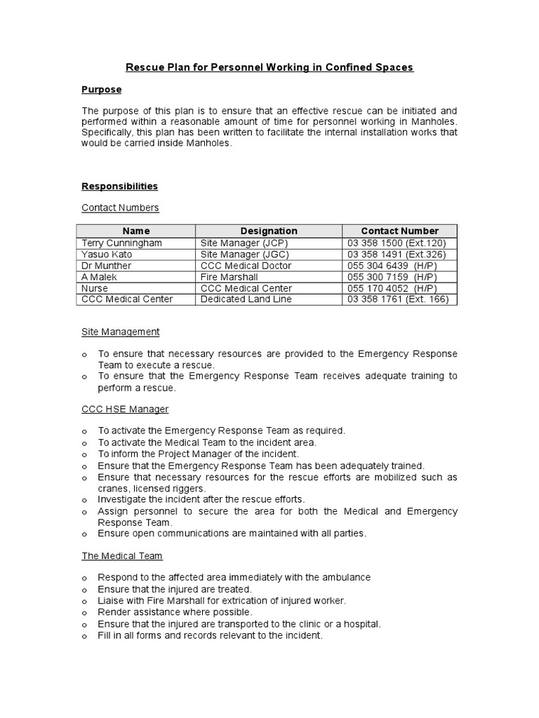 Comprehensive Rescue Plan for Personnel Working in Confined Spaces ...