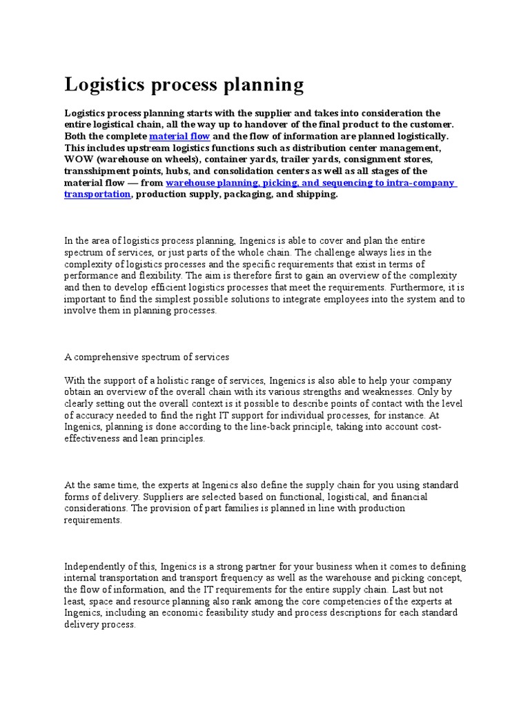 Logistics Process Planning Overview | PDF | Logistics | Supply Chain