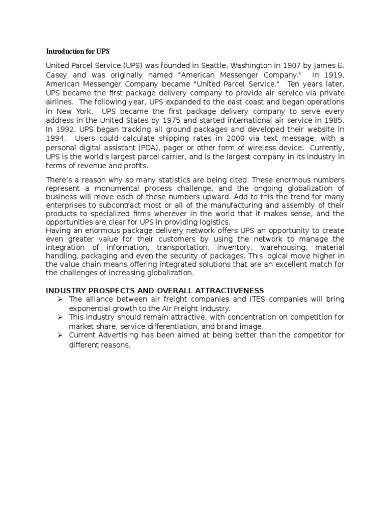 Introduction For UPS | PDF | United Parcel Service | Supply Chain ...