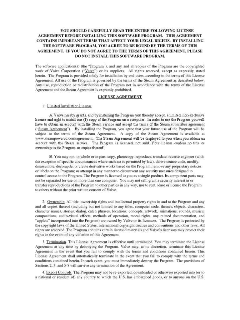 Steam Install Agreement | PDF
