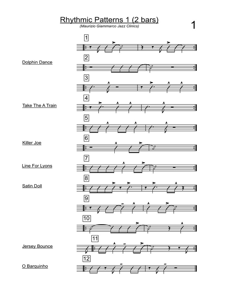 Rhythmic Patterns Ex. (2 Bars) - Rhytmic Patterns 1 (2 Bars) | PDF