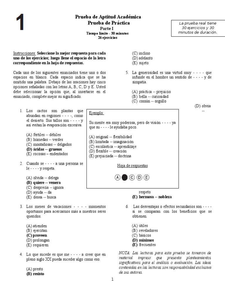 Prueba de Aptitud Académica | PDF | Lectura (proceso) | Átomos