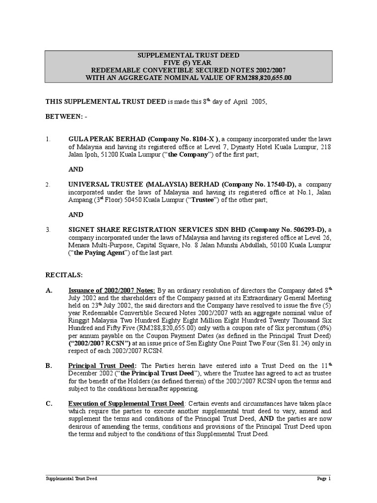 Supplemental Trust Deed - RCSN | Deed Of Trust (Real Estate) | Real ...