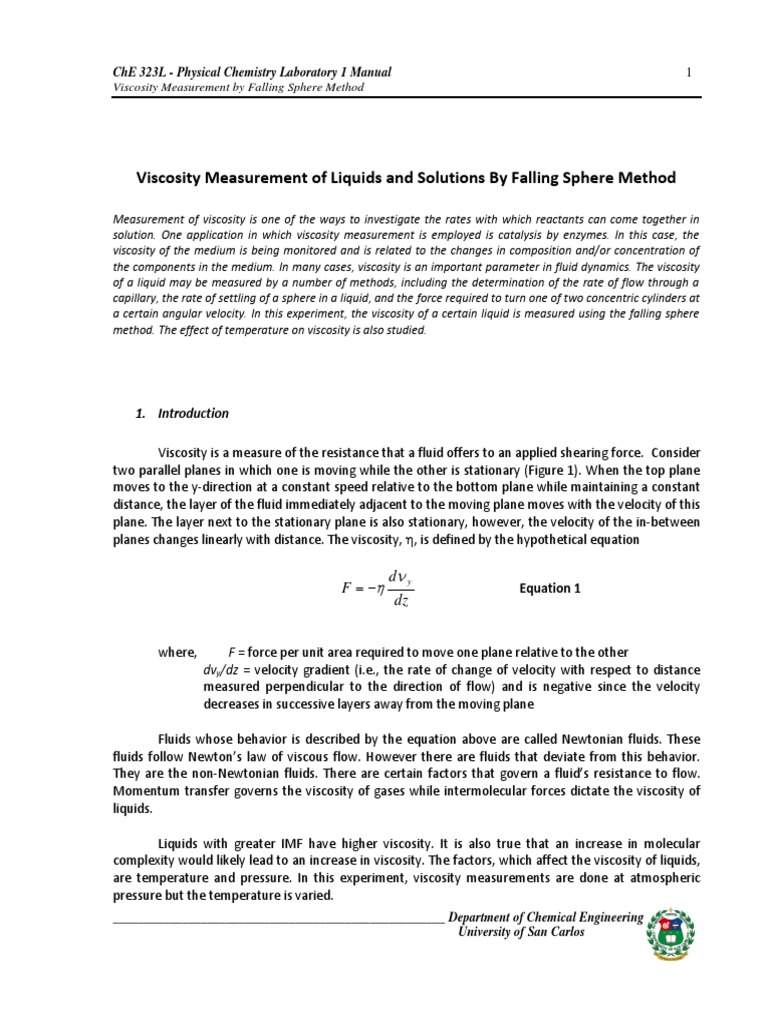 1 - Viscosity Measurement by Falling Sphere - Ver2012 | PDF | Viscosity ...