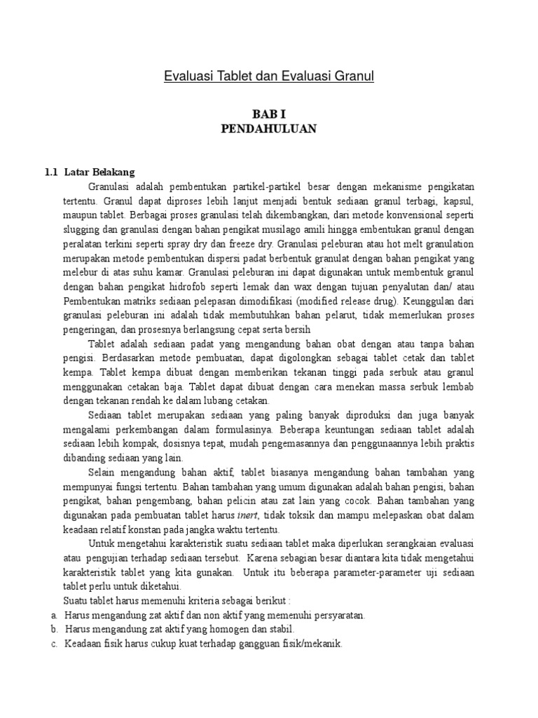 Evaluasi Tablet Dan Evaluasi Granul | PDF | Pengembangan Diri | Kesehatan Holistik