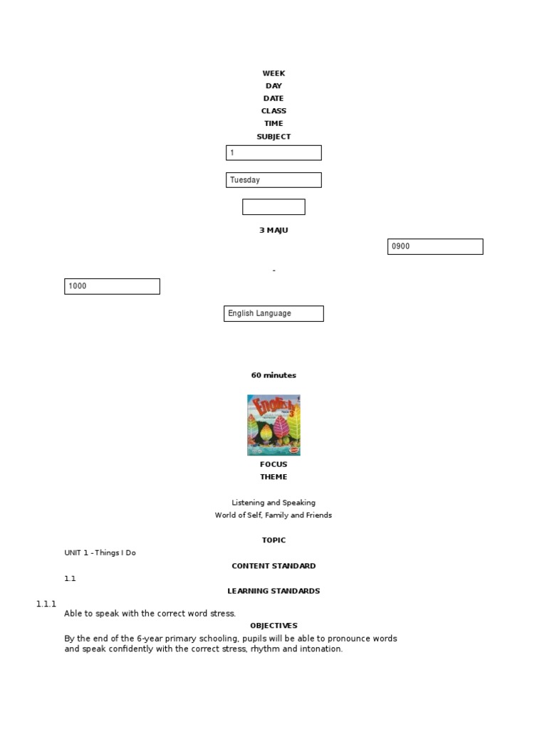 Lesson Plan Bi Y1 Day1 | PDF