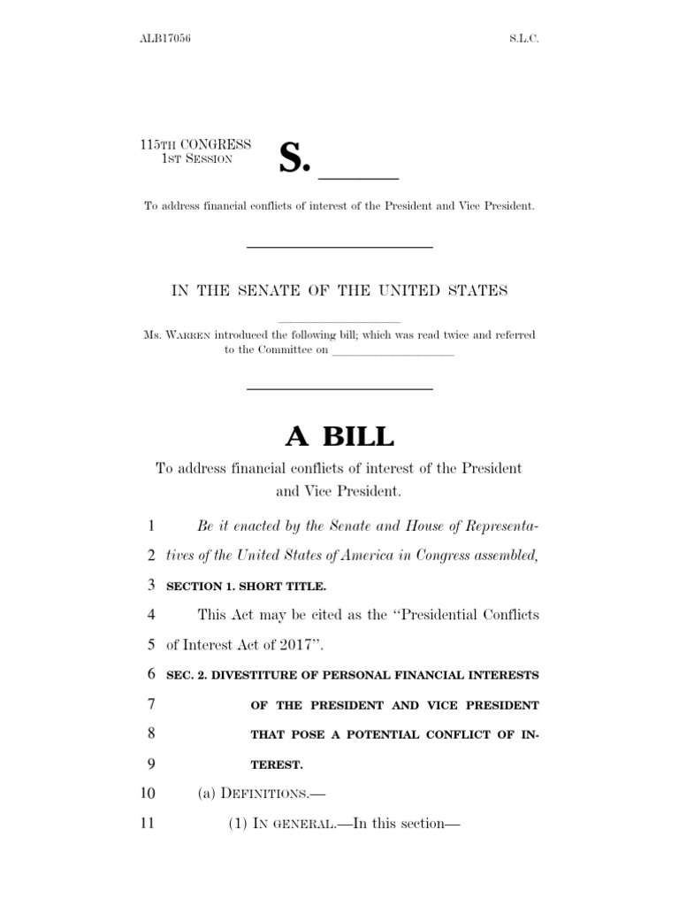 Presidential Conflicts of Interest Act of 2017 | Download Free PDF ...