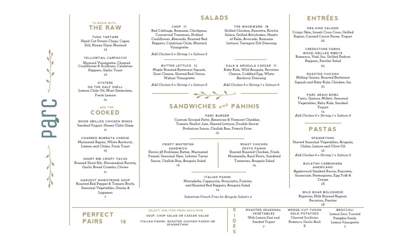 Parc Lunch Menu | PDF | Salad | Foods