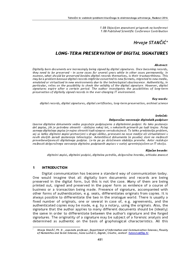 Long-Term Preservation of Digital Signat | PDF | Public Key ...