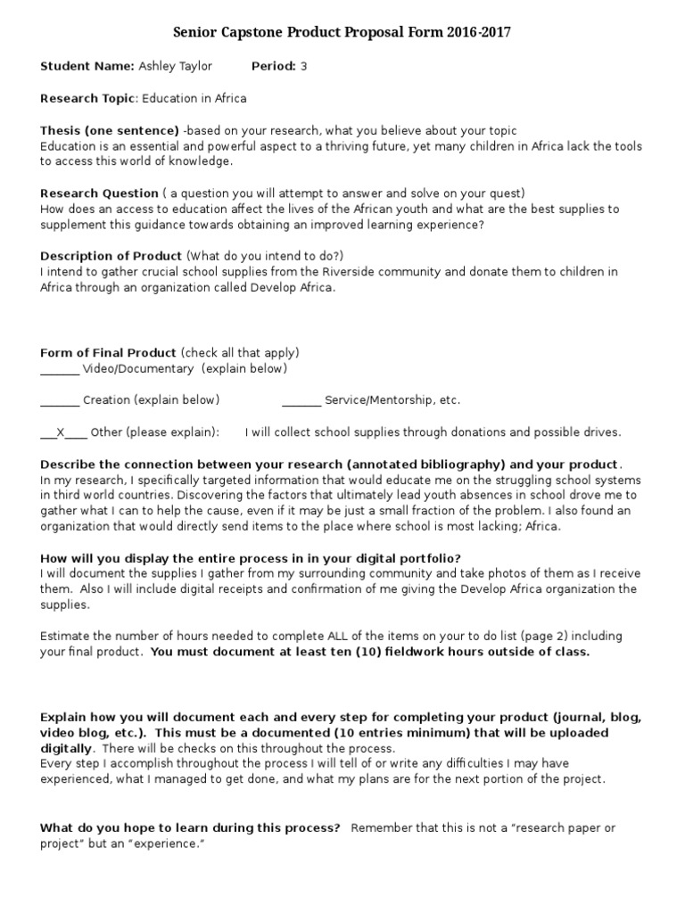 Senior Capstone Product Proposal Form 2016-2017 | PDF | Cognition ...