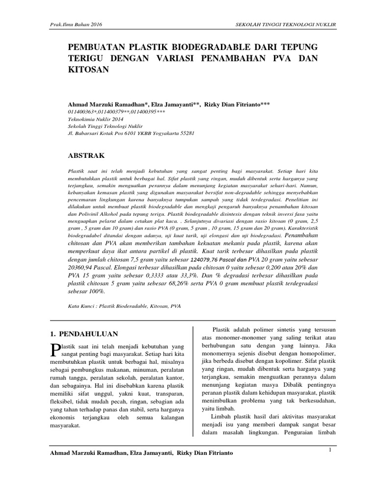 Pembuatan Bioplastik Menggunakan Tepung Terigu Dengan Variasi ...