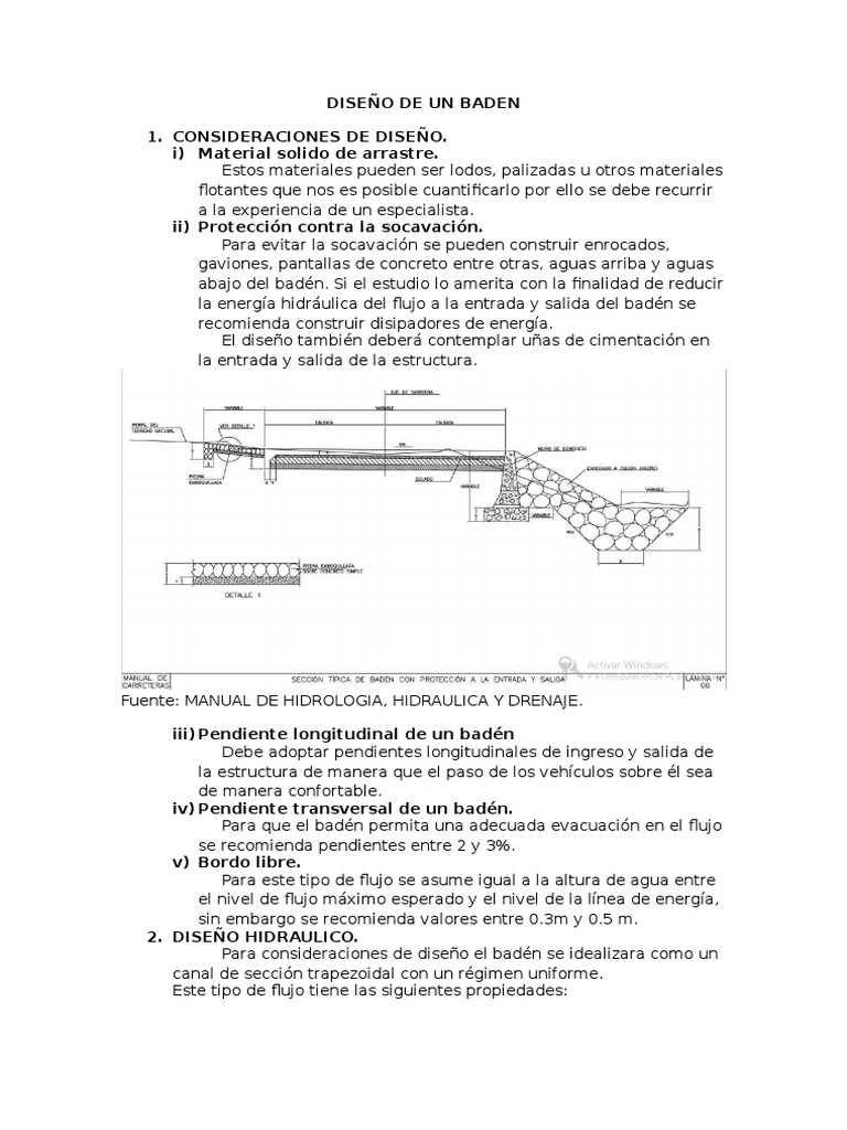Diseño de un badén: Consideraciones de diseño hidráulico y ...