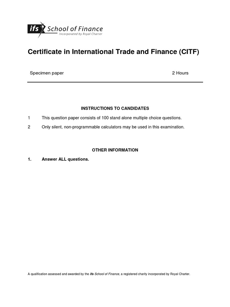 Citf Practice Test | Download Free PDF | Letter Of Credit | Invoice