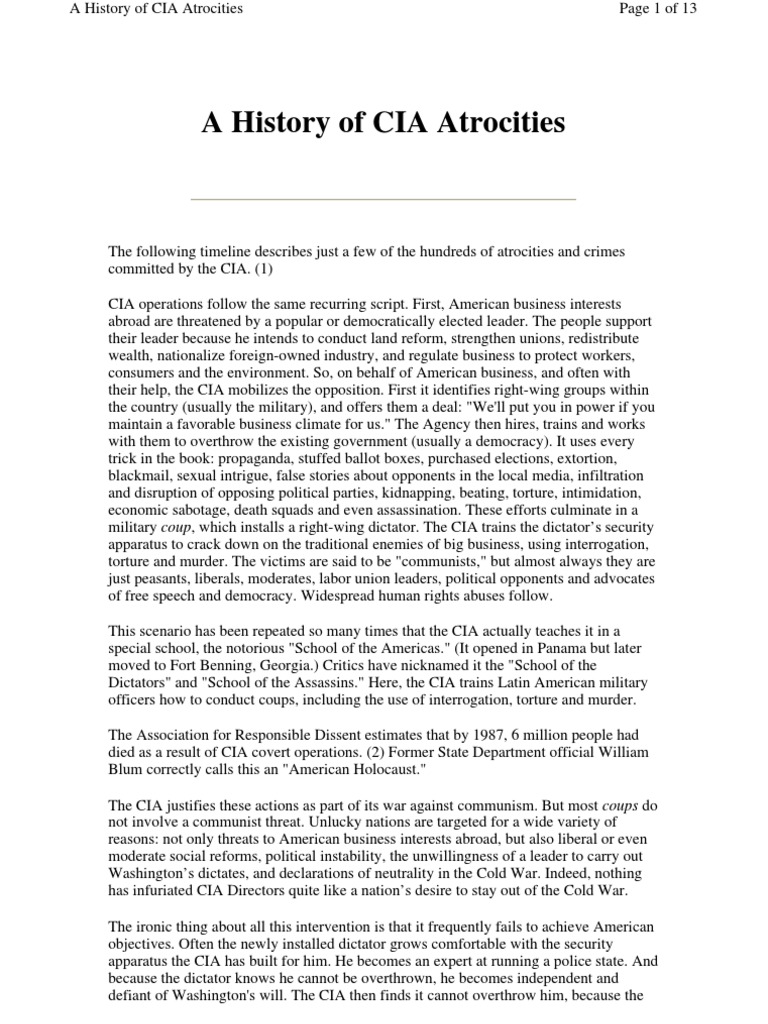 History of CIA Atrocities | PDF | Contras | Central Intelligence Agency