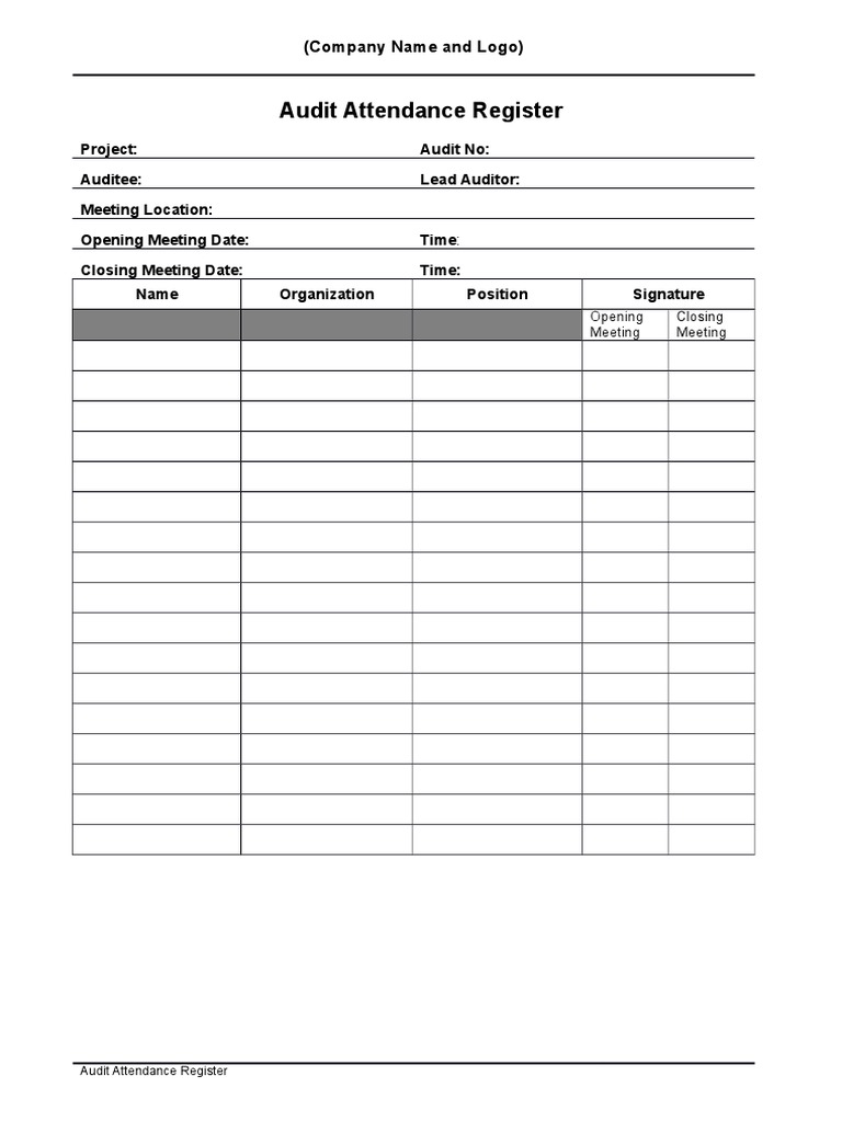 Audit Attendance Register Template | PDF | Career & Growth | Business