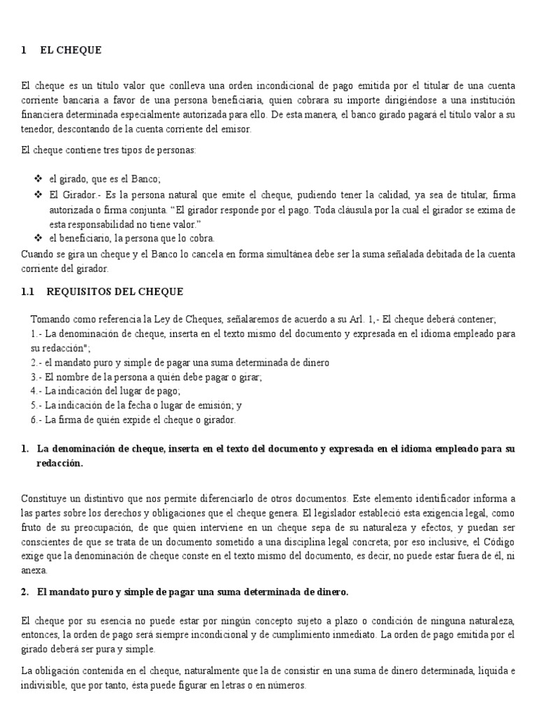 Requisitos Legales del Cheque | PDF | Cheque | Bancos