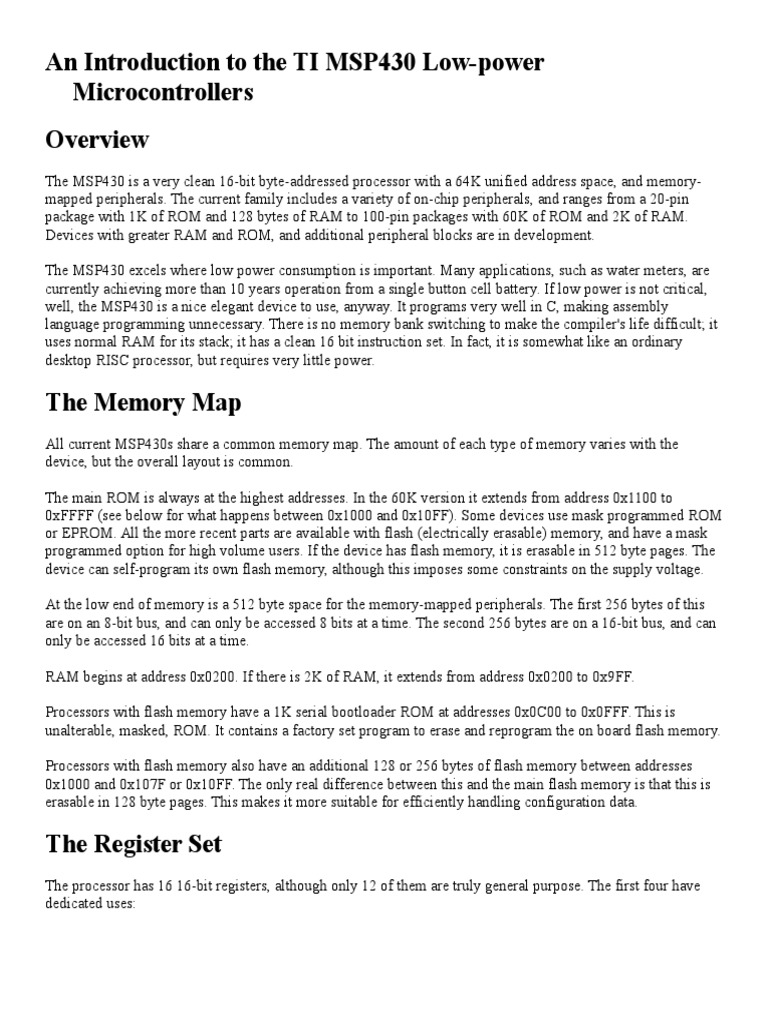 Introduction To TI MSP430 | PDF | Instruction Set | Central Processing Unit
